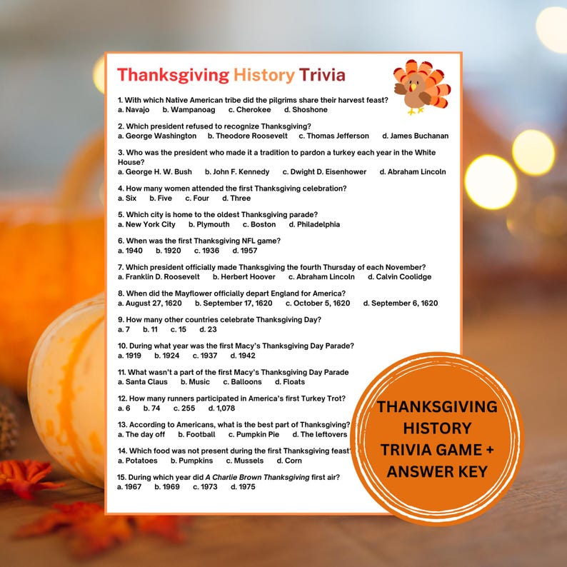 Thanksgiving History Trivia | Thanksgiving Trivia Game | Thanksgiving ...
