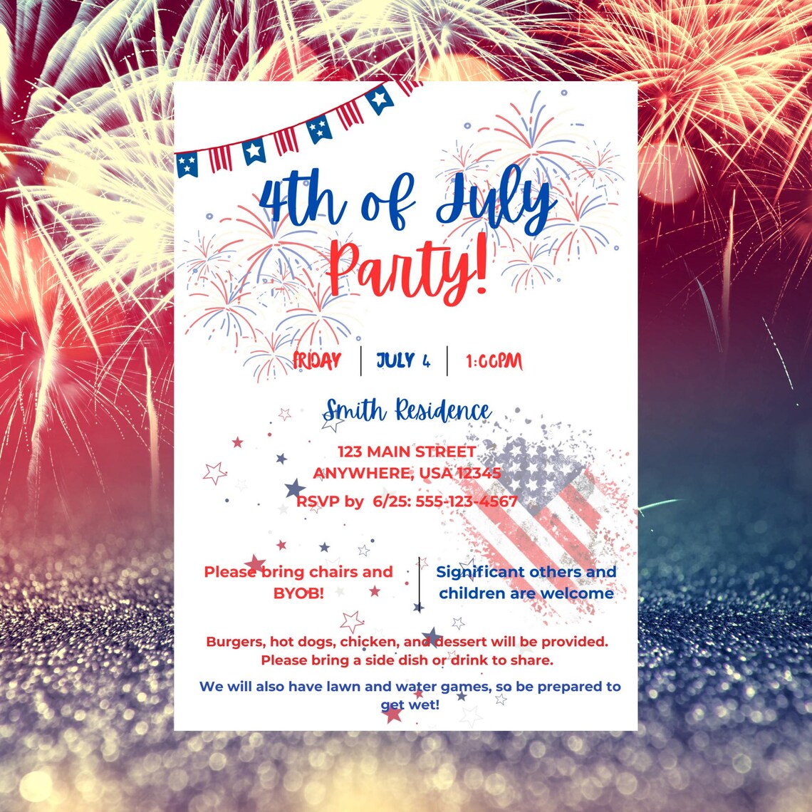 Editable 4th of July Party Invitation | Printable Fourth of July BBQ ...