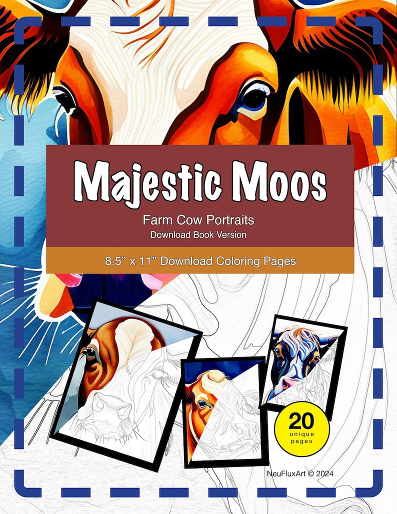 Majestic Moos: Farm Cow Face - Digital Download Coloring Page - Etsy