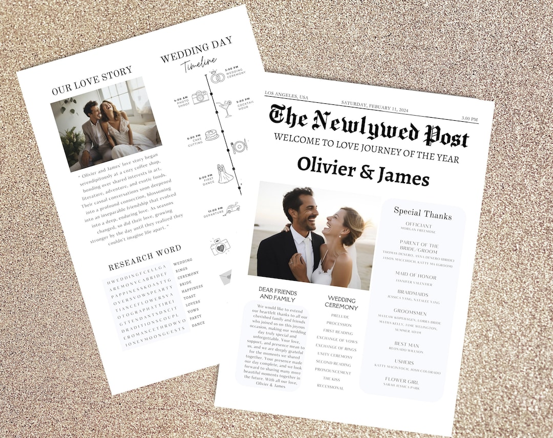 Newspaper Wedding Template Newspaper Wedding Program Wedding - Etsy