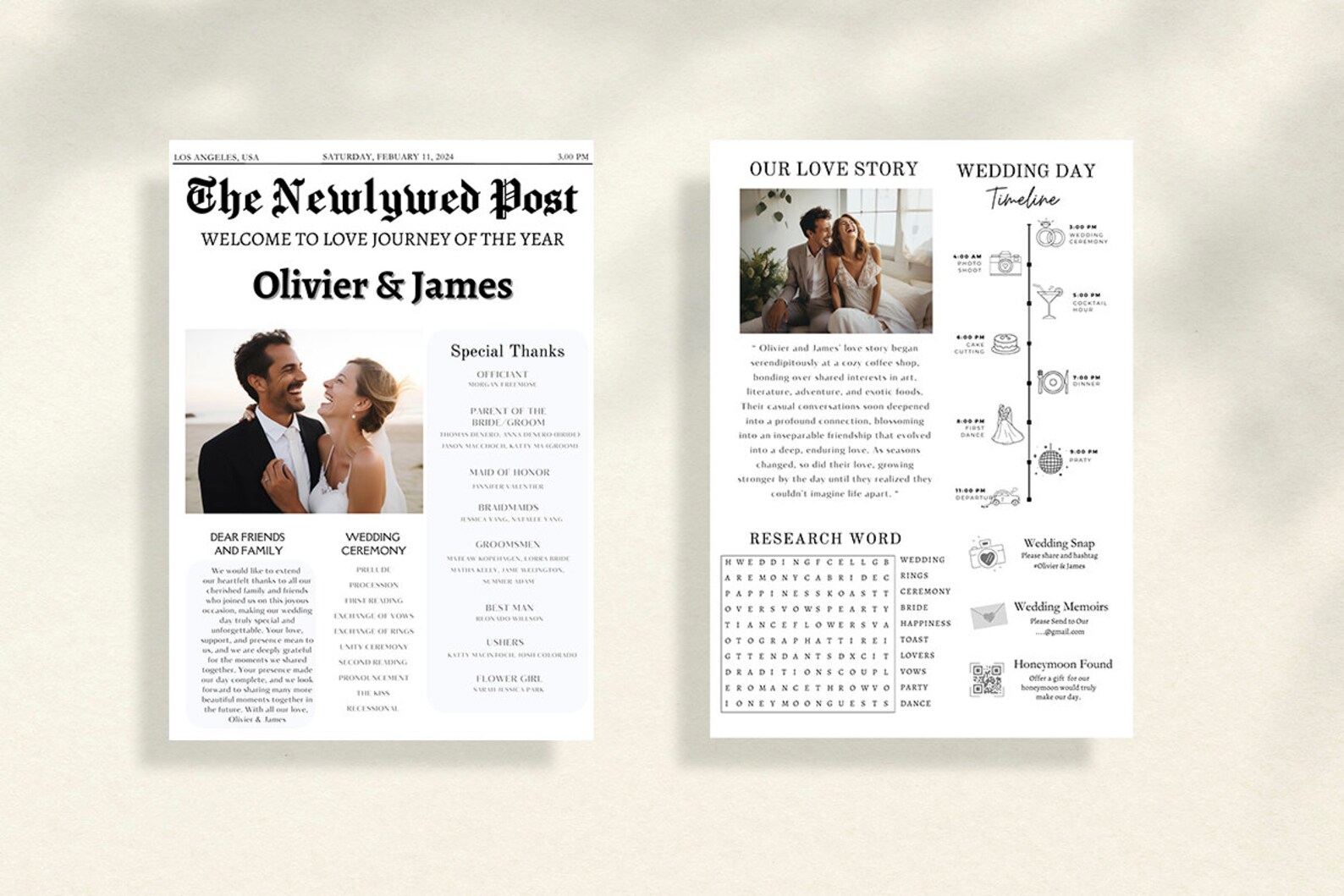 Newspaper Wedding Template, Newspaper Wedding Program, Wedding Timeline ...