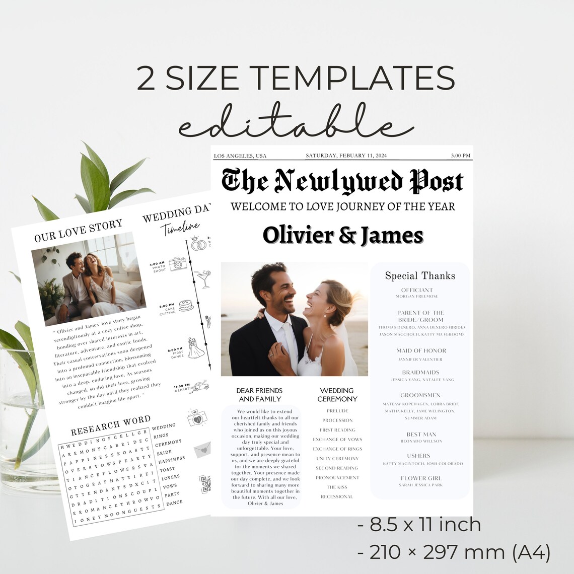 Newspaper Wedding Template, Newspaper Wedding Program, Wedding Timeline ...