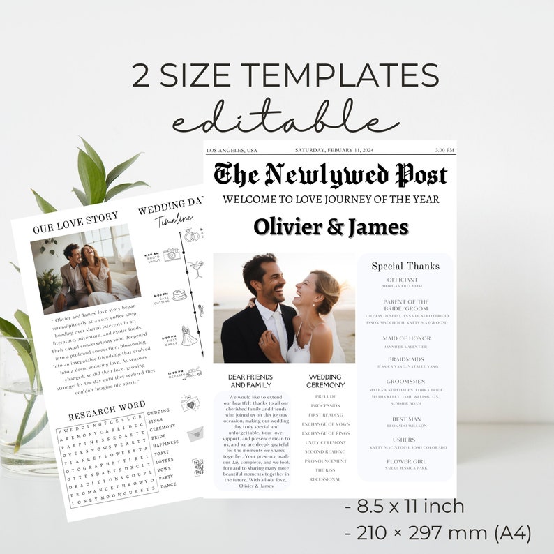 Newspaper Wedding Template, Newspaper Wedding Program, Wedding Timeline ...