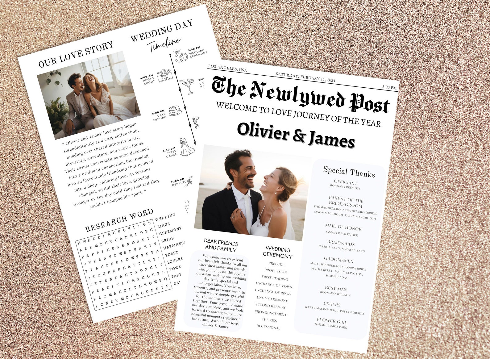 Newspaper Wedding Template, Newspaper Wedding Program, Wedding Timeline ...