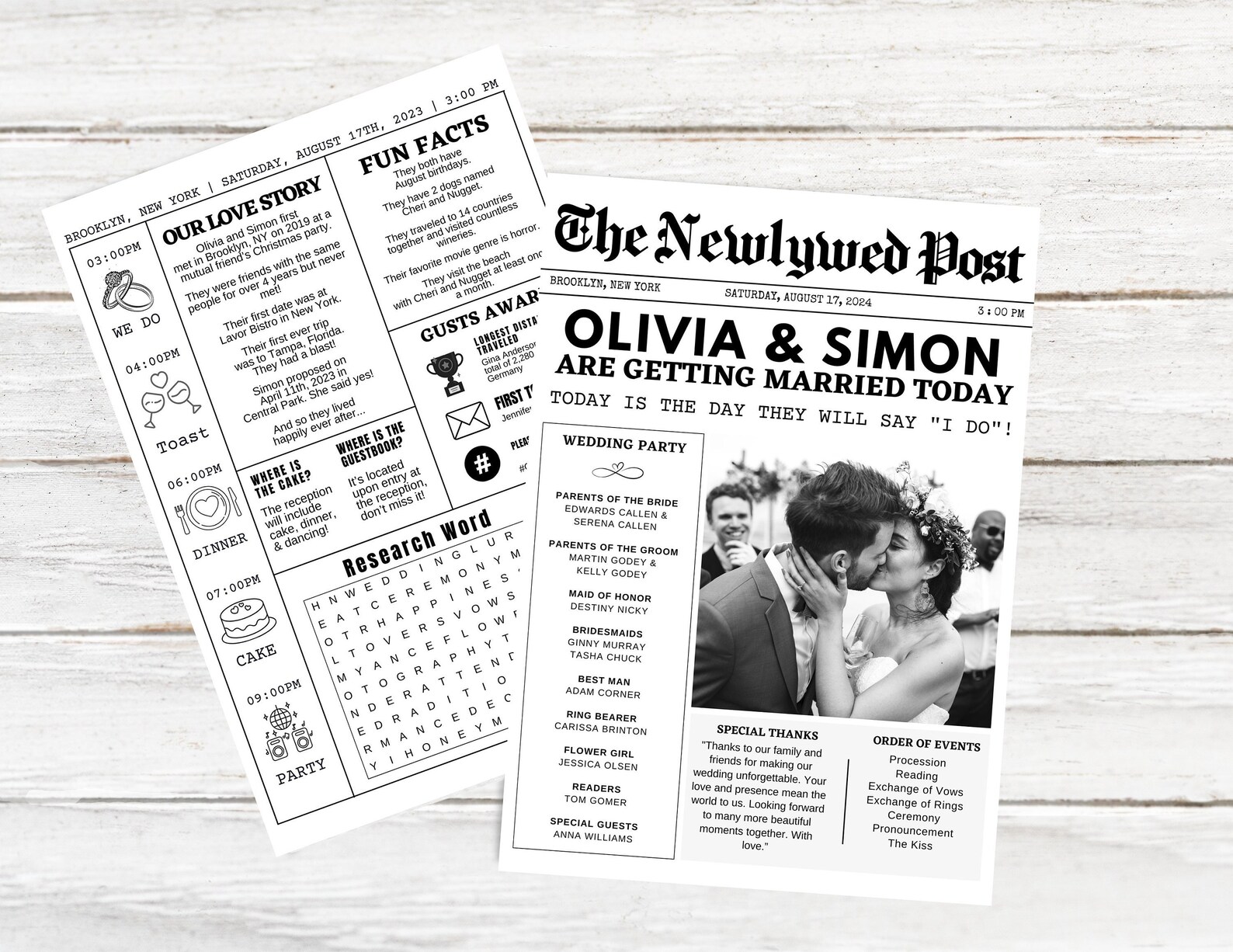 Newspaper Wedding Template, Wedding Template, Newspaper Wedding Program ...