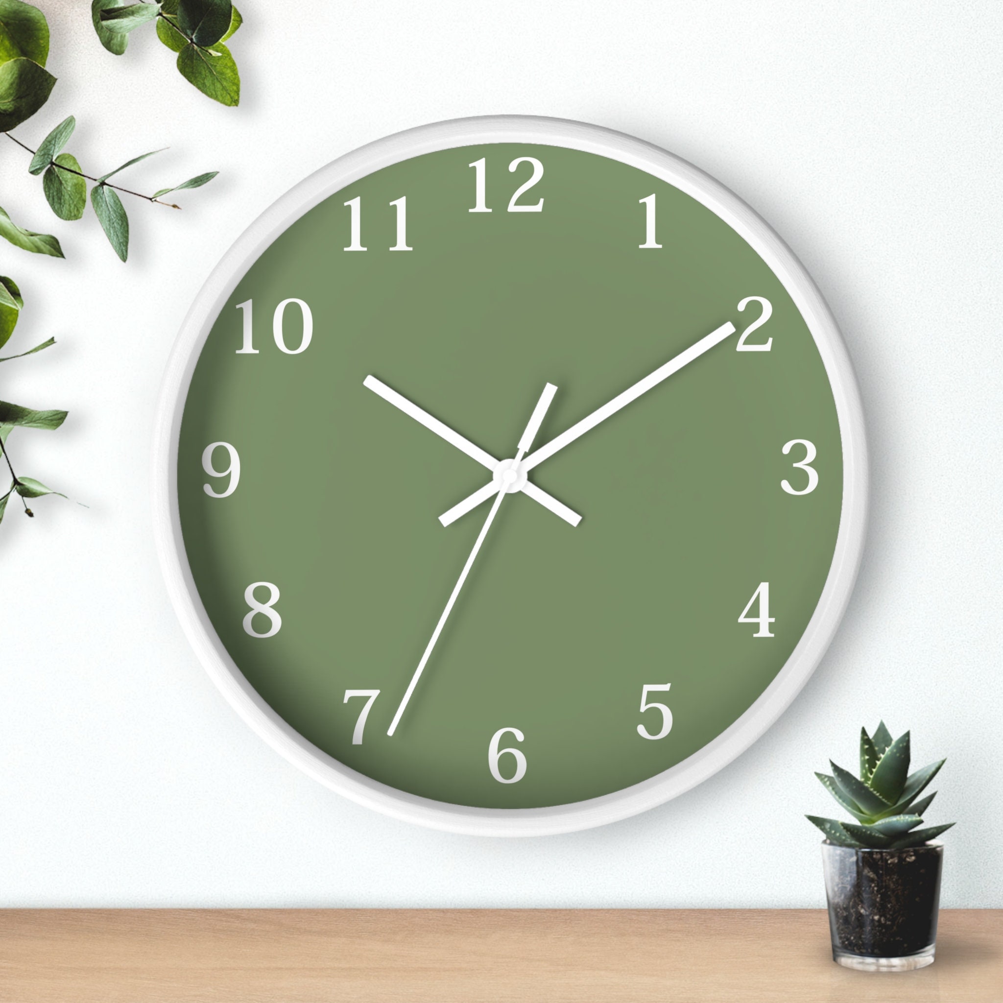 Olive Green Wall Clock Green Wall Clock With White Numbers - Etsy