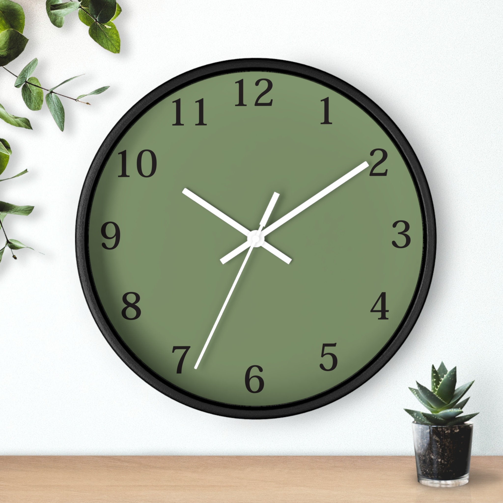 Olive Green Wall Clock, Green Wall Clock With Black Numbers, Green Wall ...