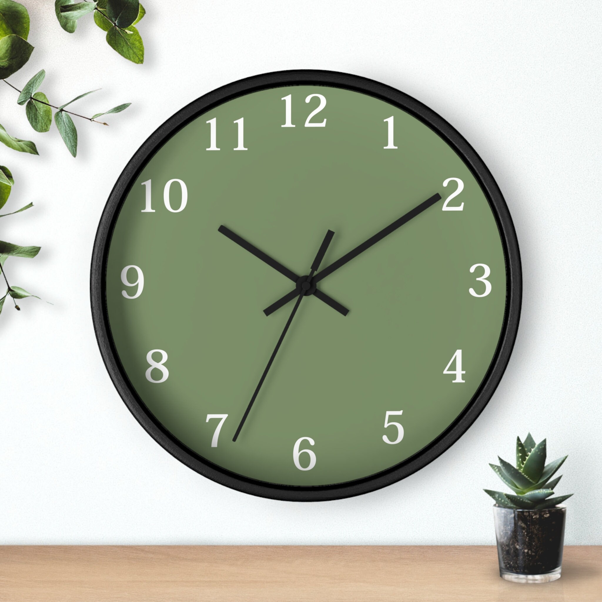 Olive Green Wall Clock Green Wall Clock With White Numbers - Etsy