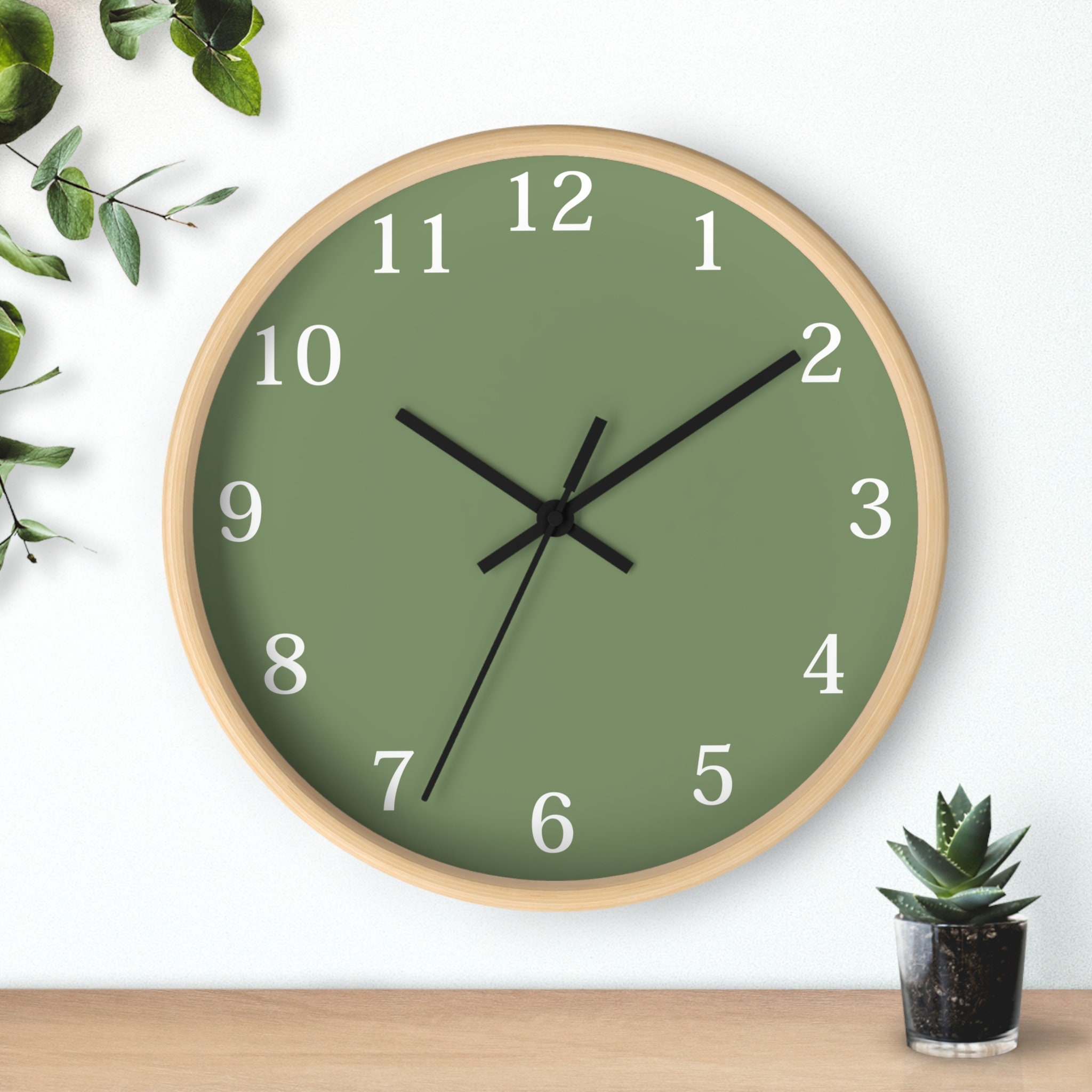 Olive Green Wall Clock Green Wall Clock With White Numbers - Etsy