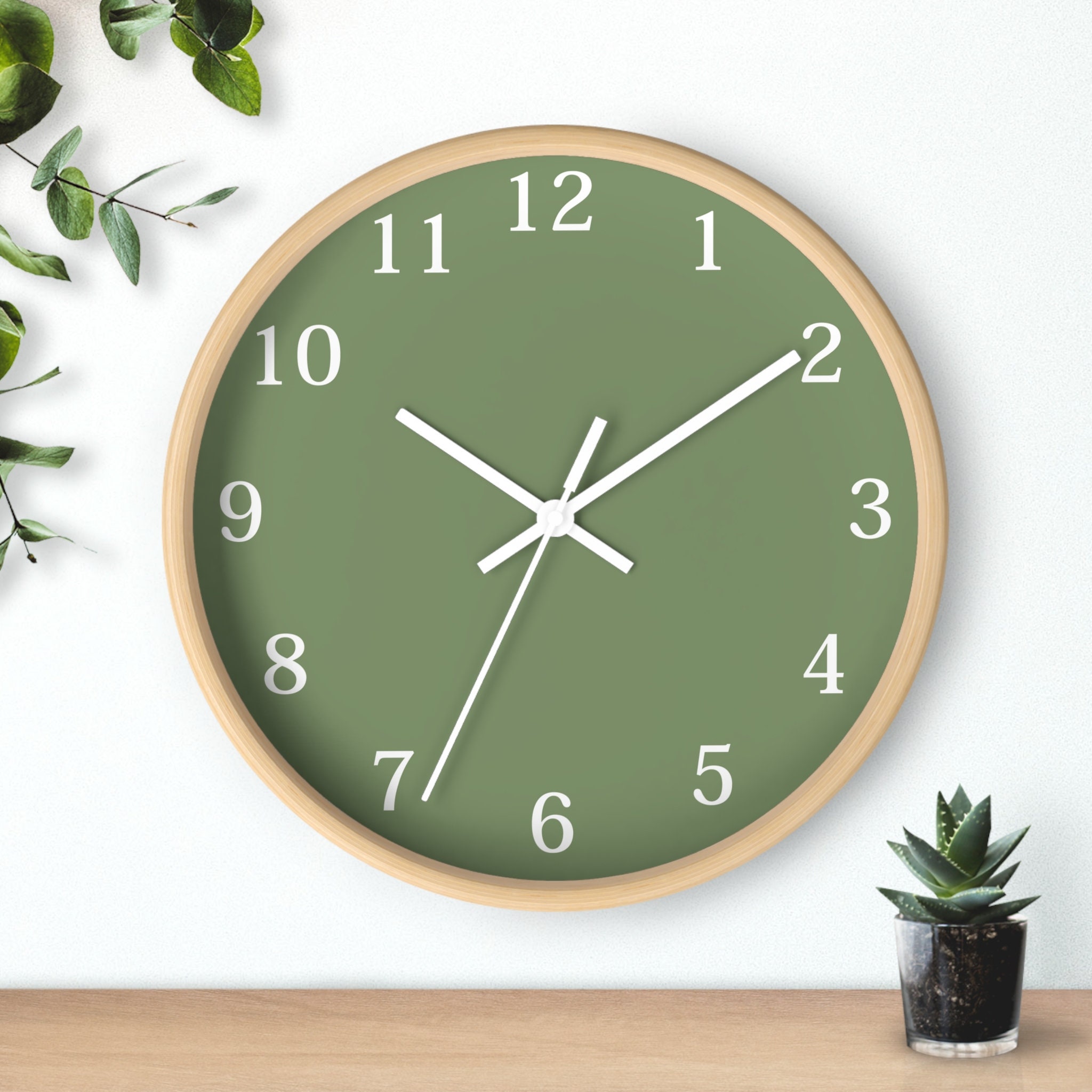 Olive Green Wall Clock Green Wall Clock With White Numbers - Etsy