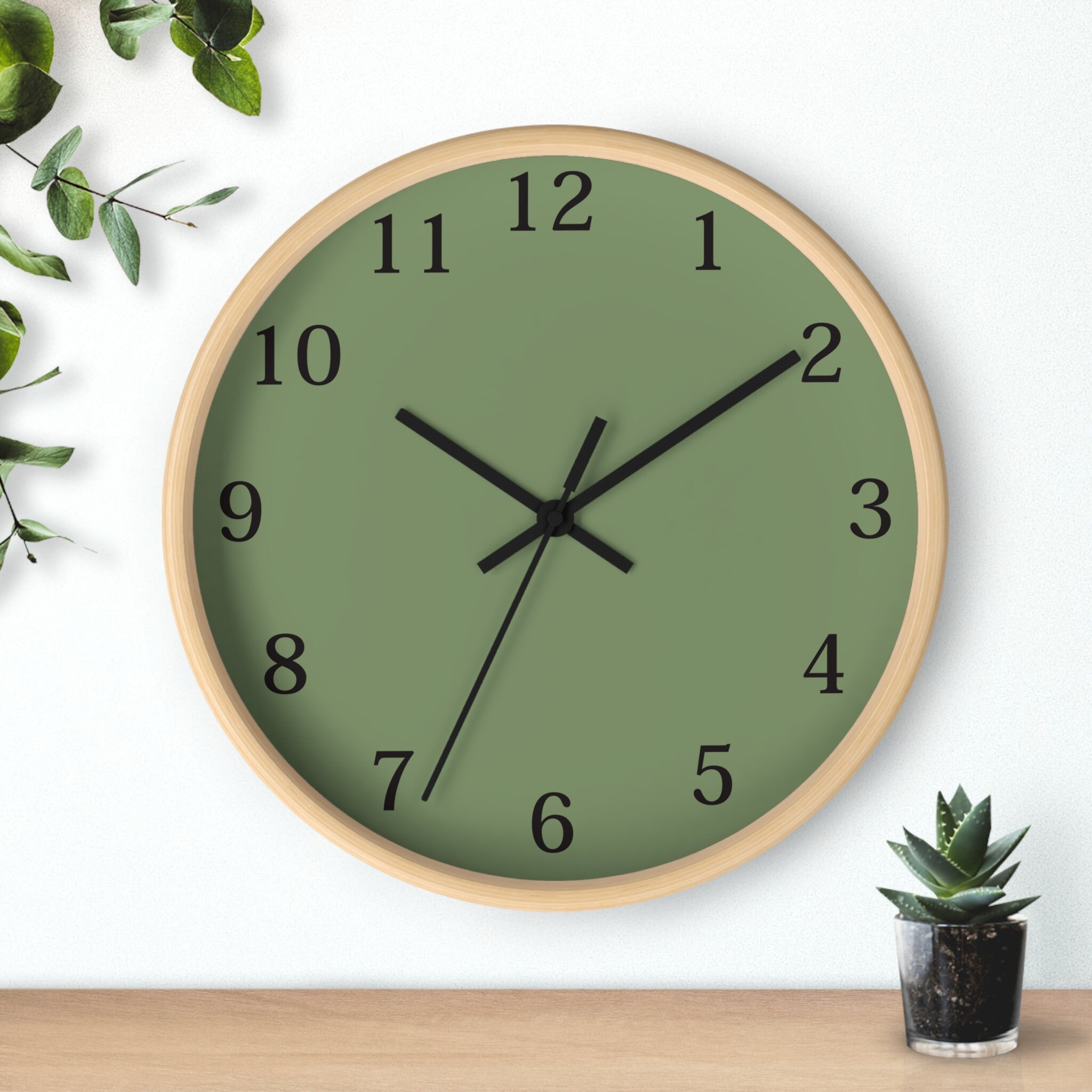 Olive Green Wall Clock, Green Wall Clock With Black Numbers, Green Wall ...