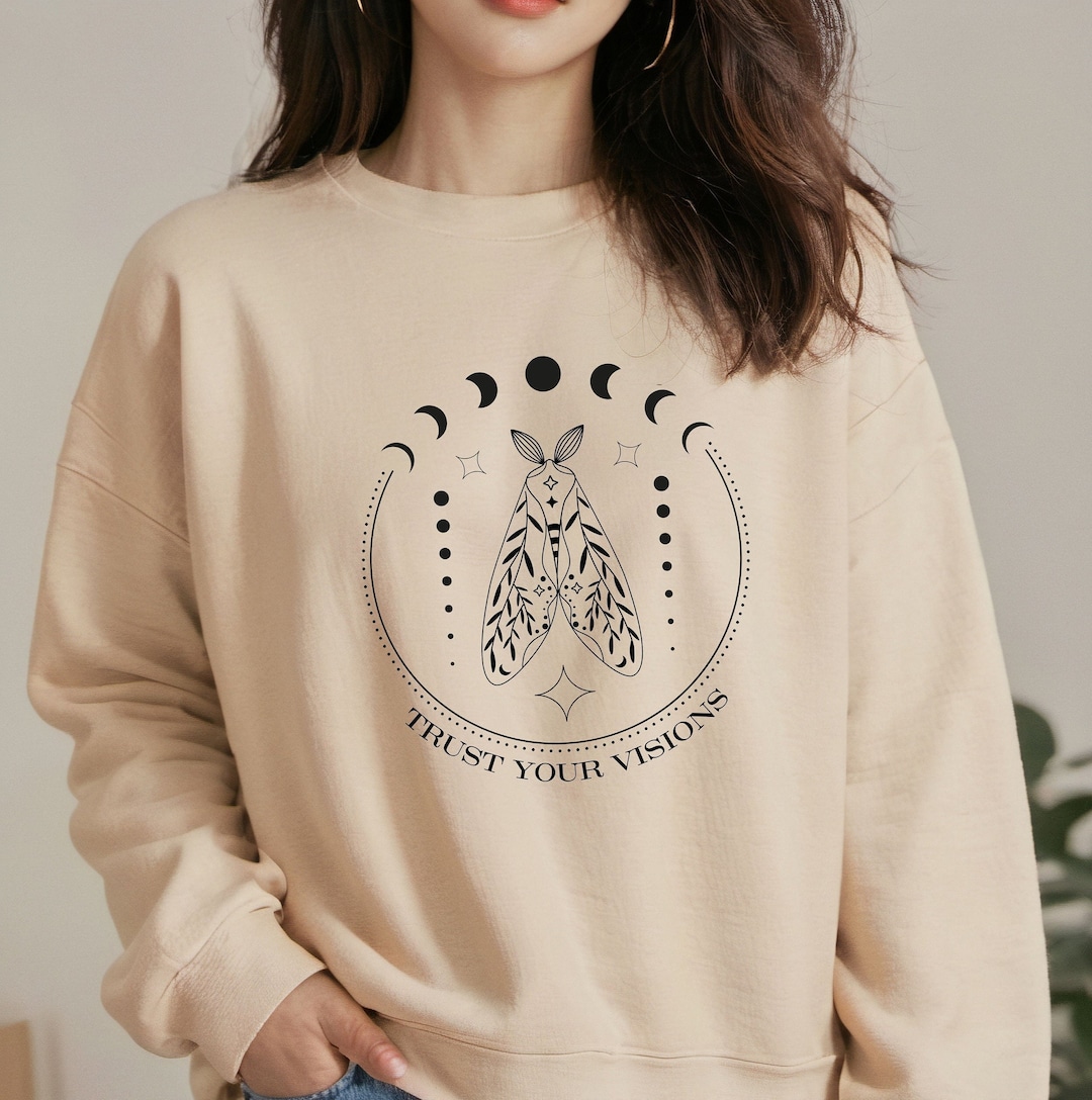 Moth Sweatshirt, Celestial Moth Sweater, Celestial Moon Sweater ...
