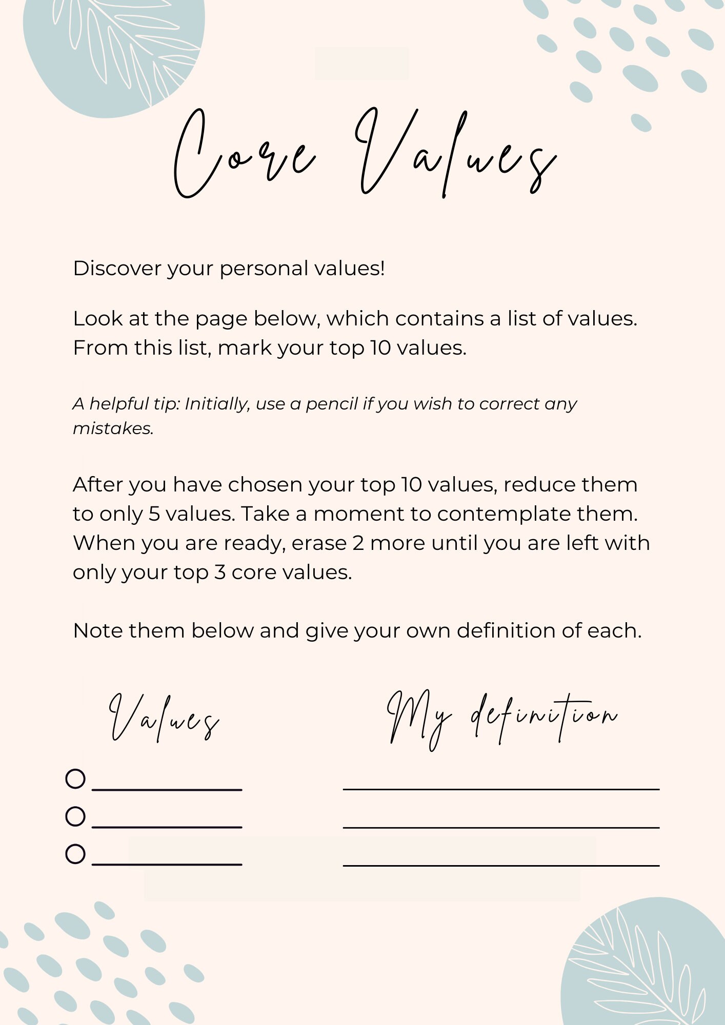 Core Values Activity - Etsy