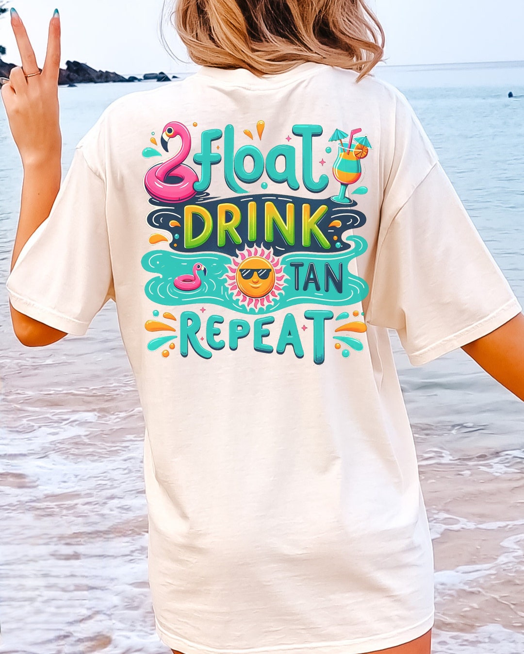 Comfort Colors Float Drink Tan Repeat Shirt, Salty Shirt, Oversized Tee ...