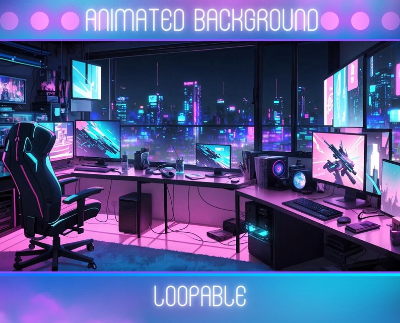 Animated Cyberpunk Twitch Screens: Purple Sci-fi Stream Package ...