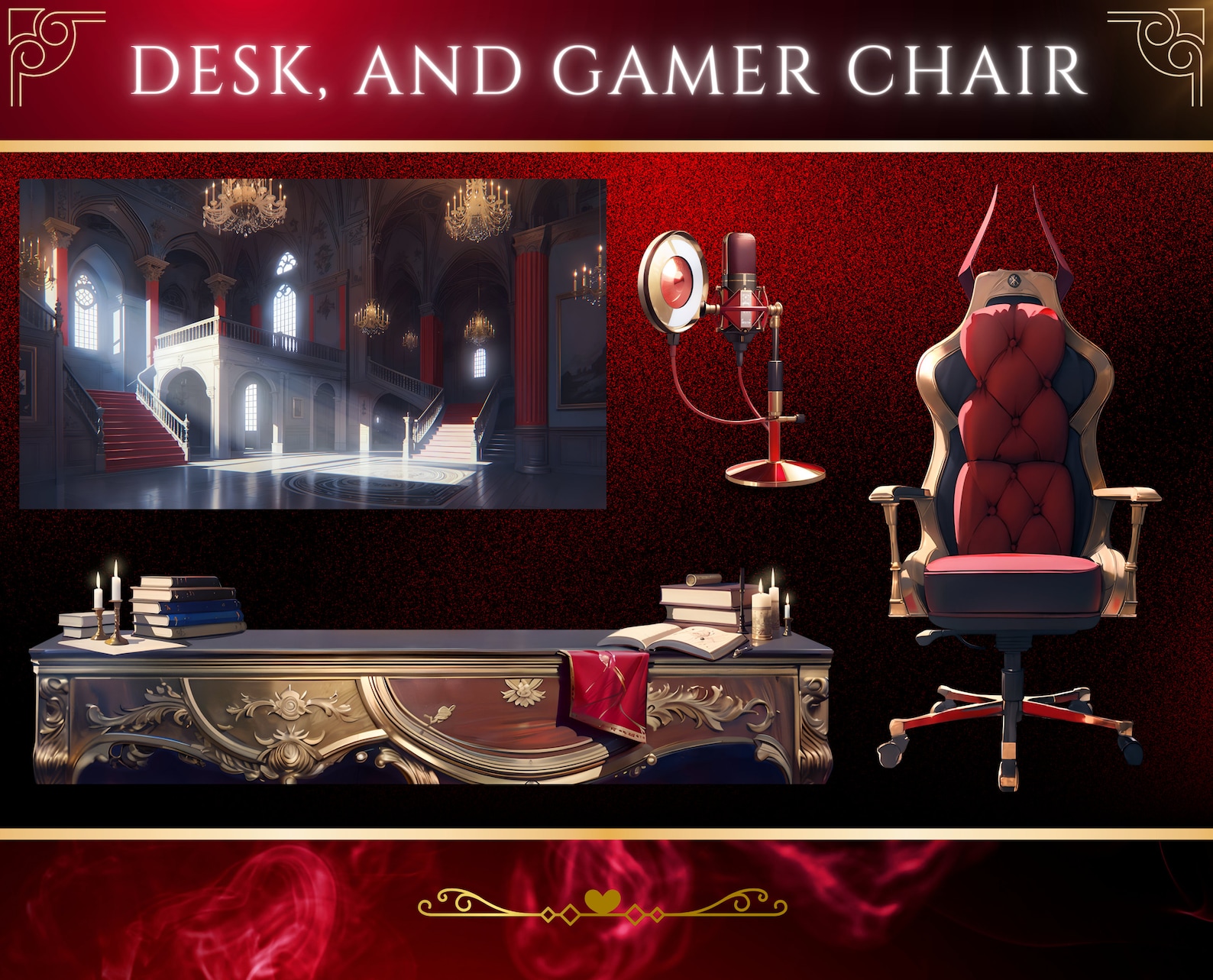 Luxury Red Castle Vtuber Stream Background: Animated Desk & Chair ...