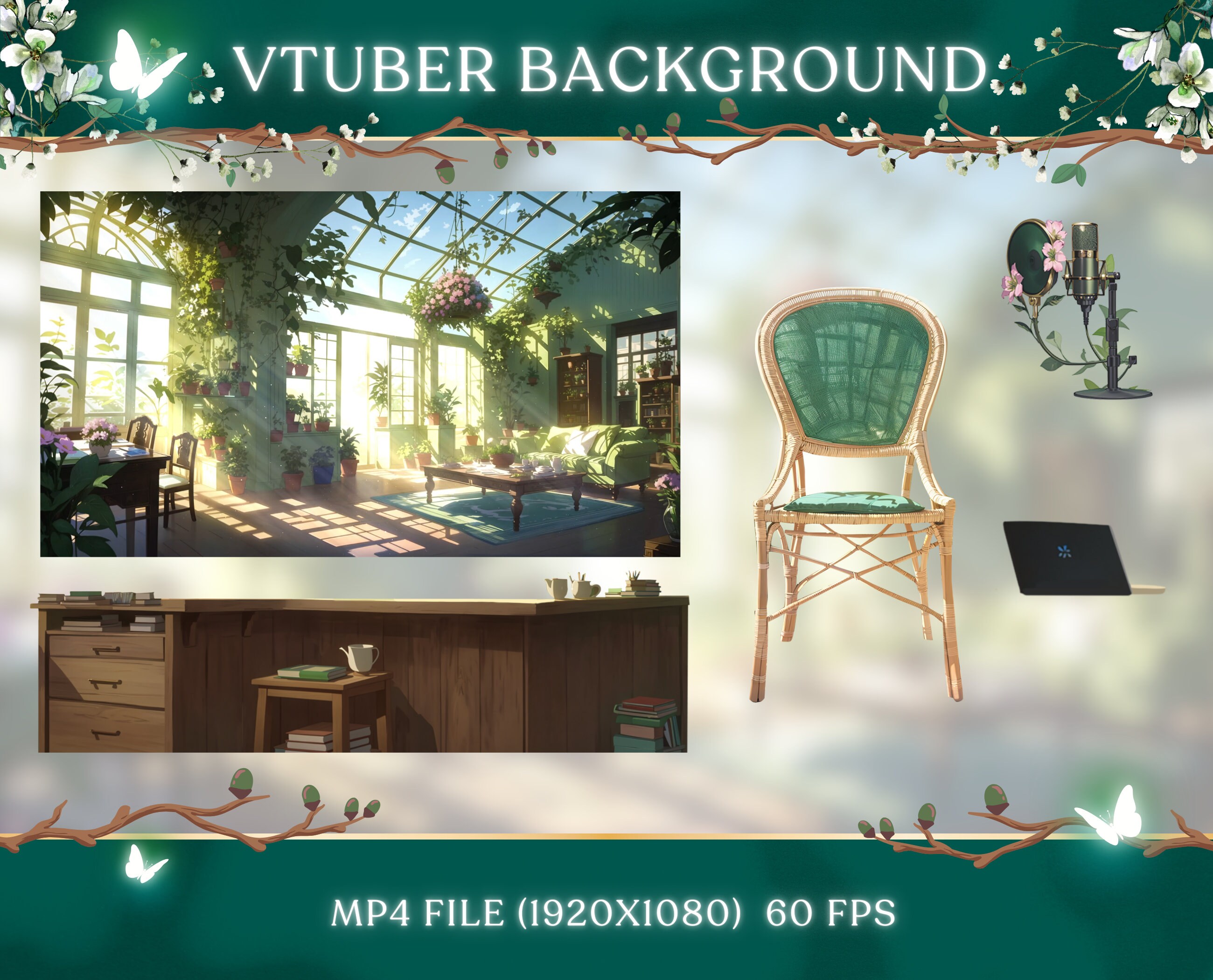 PLANT ROOM Twitch Stream - Vtuber Animation Background - Desk - Gamer ...