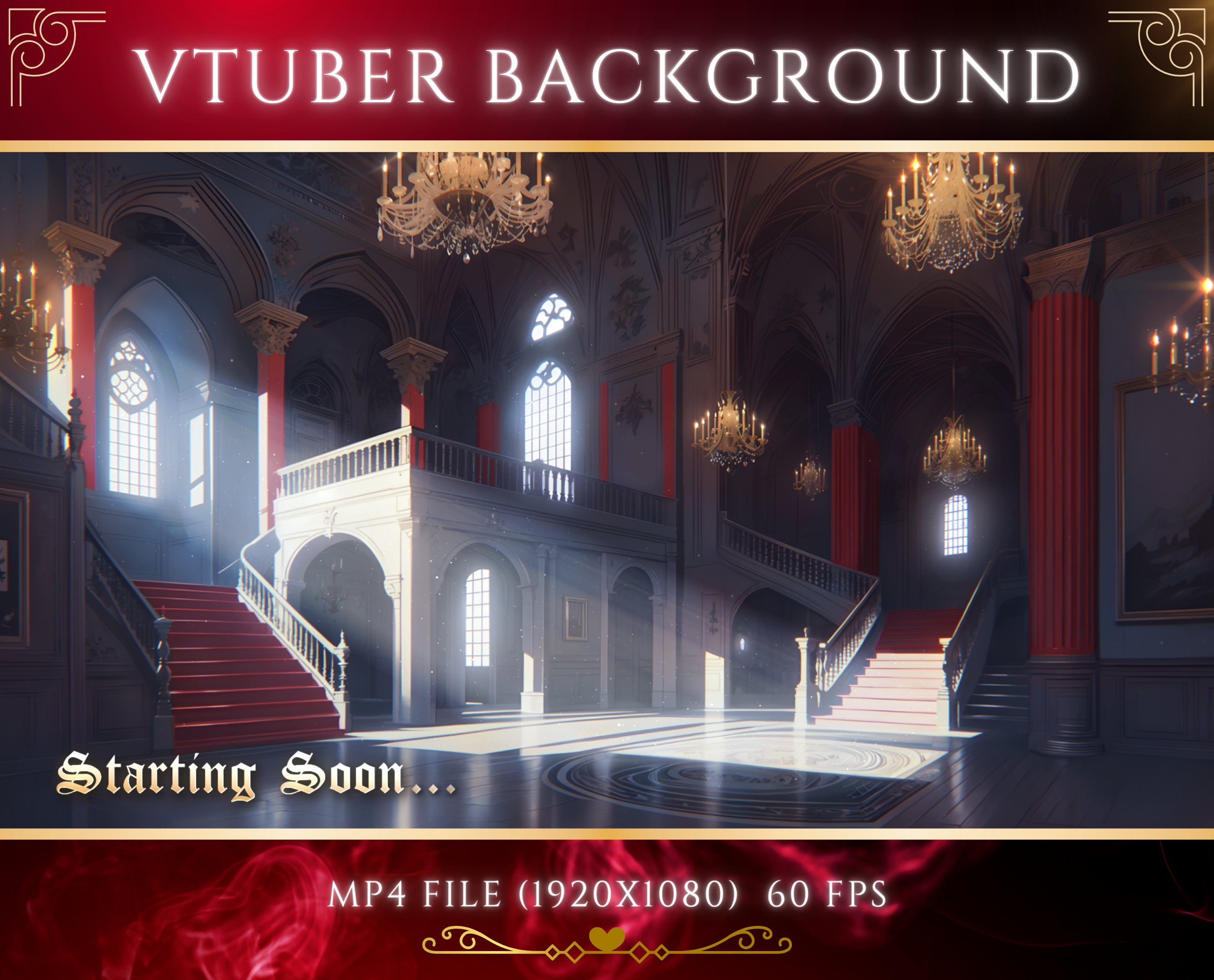 Luxury Red Castle Vtuber Stream Background: Animated Desk & Chair ...