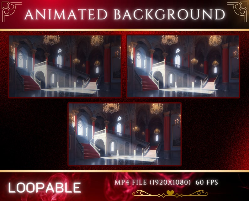 Luxury Red Castle Vtuber Stream Background: Animated Desk & Chair ...