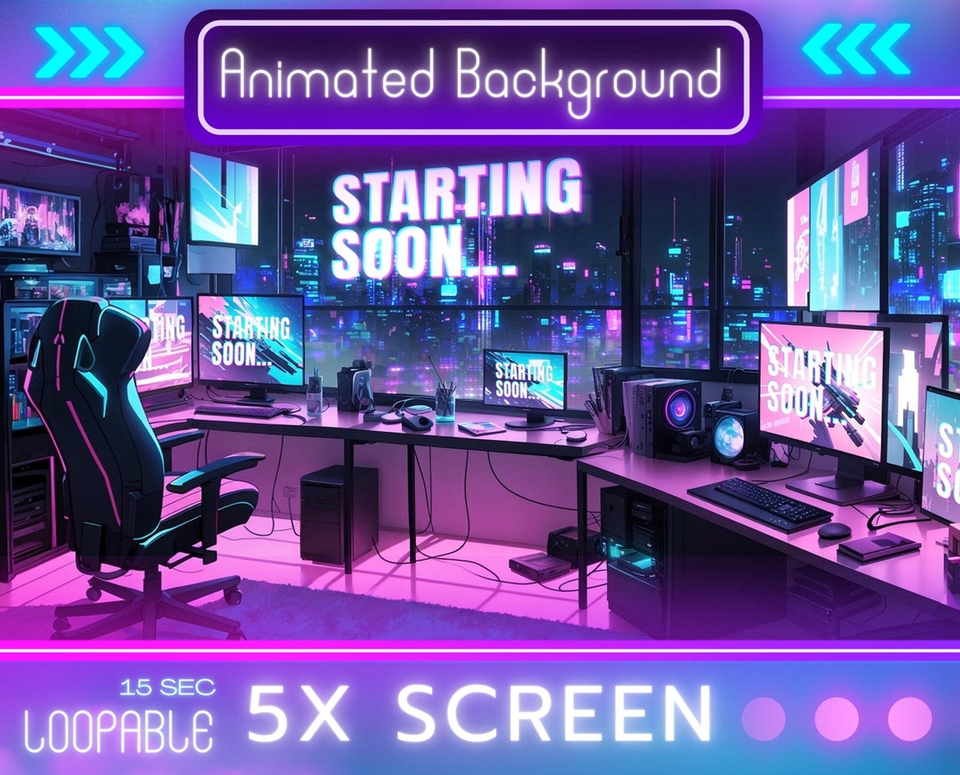 Animated Cyberpunk Twitch Screens: Purple Sci-fi Stream Package ...