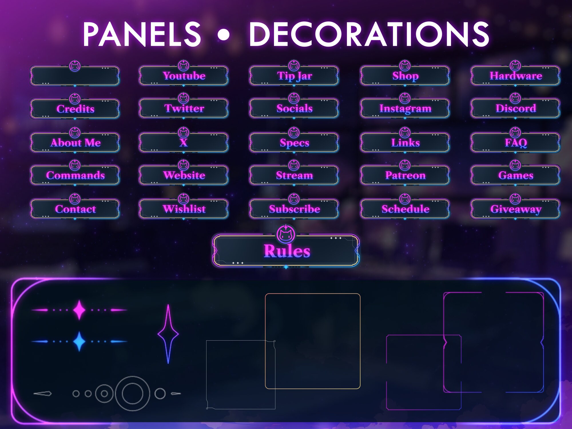 Midnight Purple Cat Stream Overlay Package: Animated Vtuber Assets ...