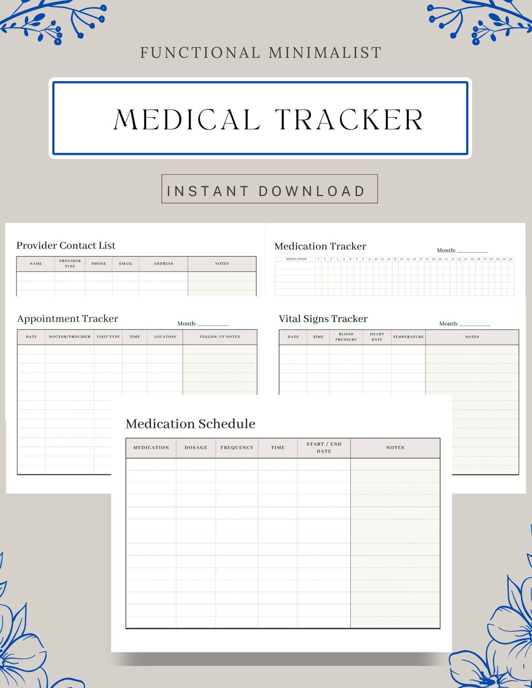 Medical Binder With Medication Tracker, Medical Information PDF, Health Information Journal ...