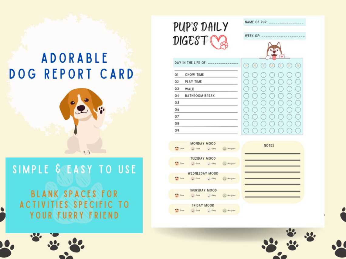 Dog Report Card - Printable Digital Download PDF - Track Your Pup's ...