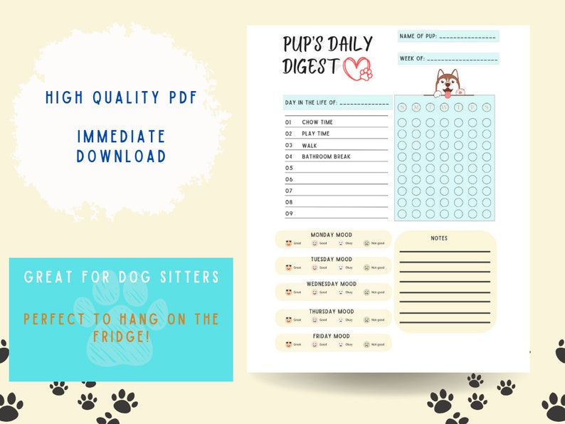 Dog Report Card - Printable Digital Download PDF - Track Your Pup's ...