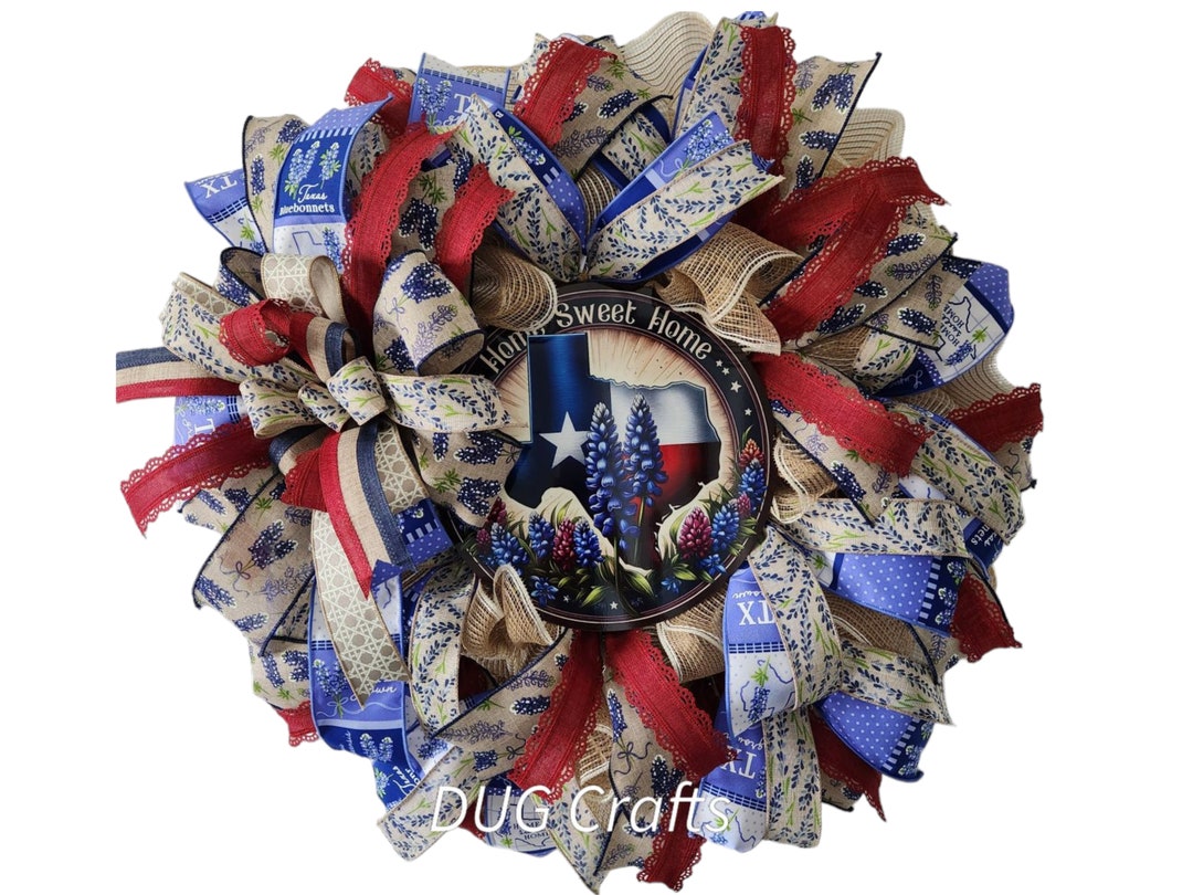 Handmade Texas Wreath, Home Sweet Home Decor, Bluebonnet Wreath, Rustic ...