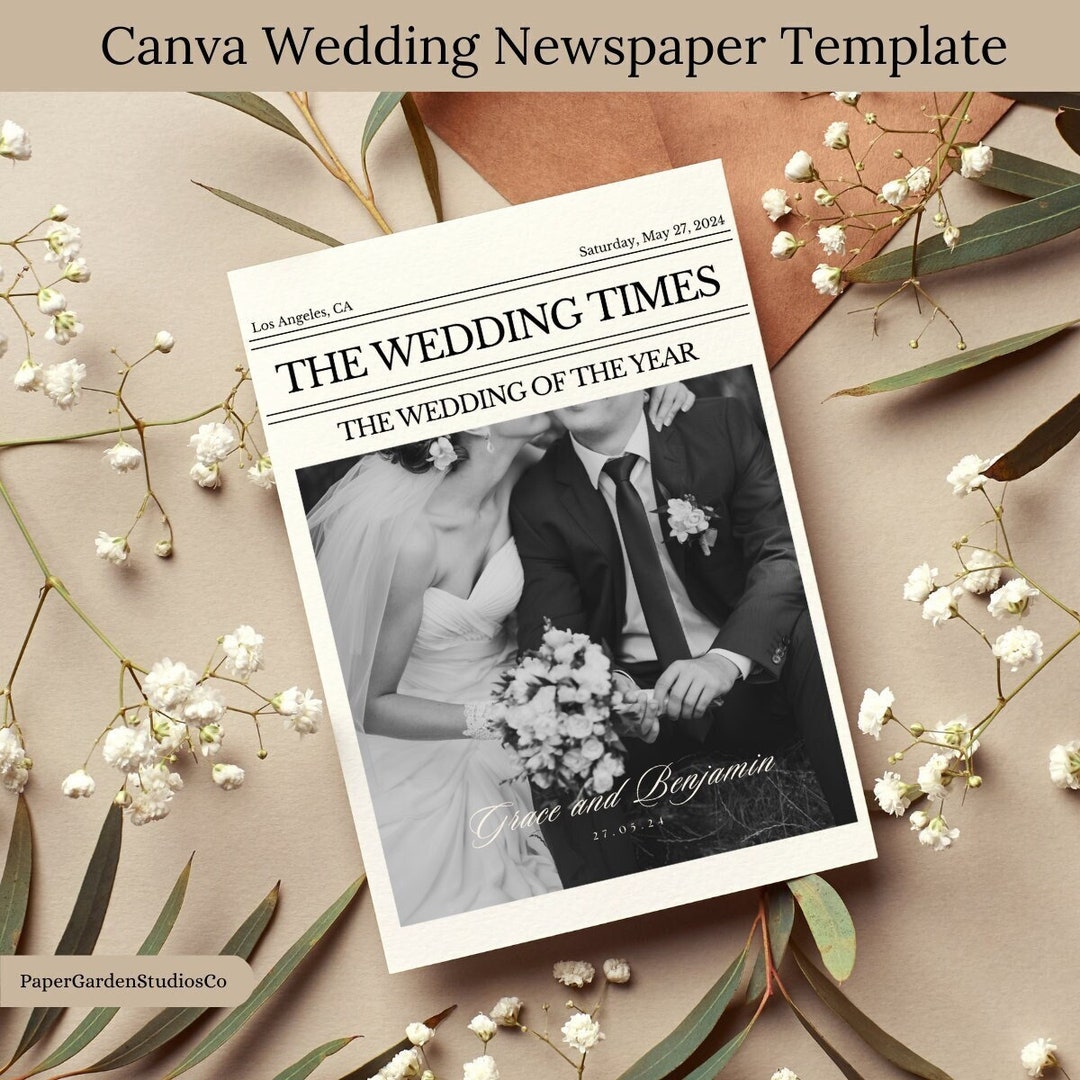 Canva Wedding Newspaper Template, Editable Newspaper Wedding Program ...