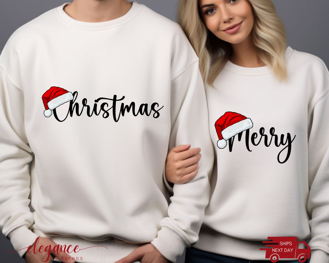 Merry Christmas Couples Sweatshirt, Christmas Outfit - Etsy