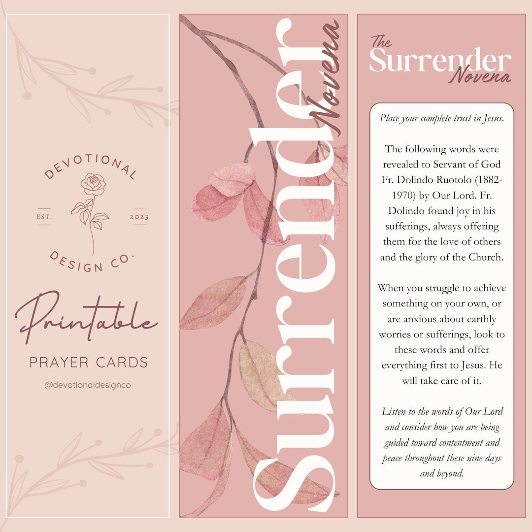 Printable Surrender Novena Prayer Cards, Floral Catholic Christian ...