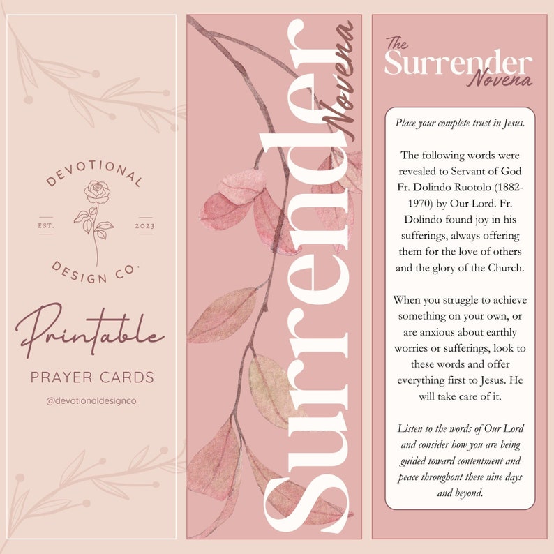 Printable Surrender Novena Prayer Card Set, Pink, Floral, 12 Cards ...