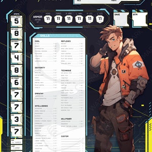 Cyberpunk Themed TTRPG Character Sheet - Etsy