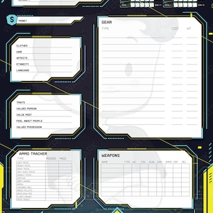 Cyberpunk Themed TTRPG Character Sheet - Etsy