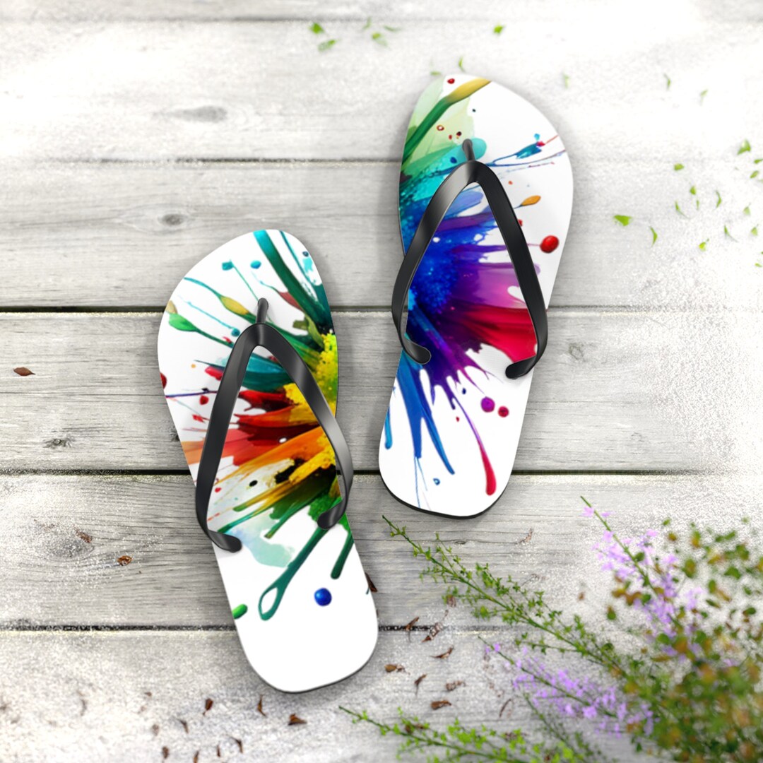 Jenny's Color Splats Flip Flops in White - Etsy