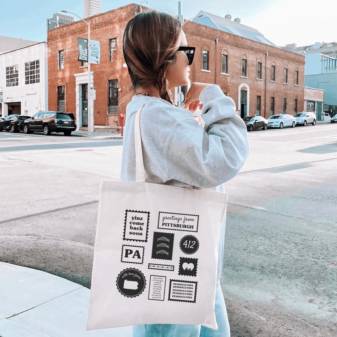 Pittsburgh Tote Bag, Pennsylvania Gift Idea, Custom Location Postage ...