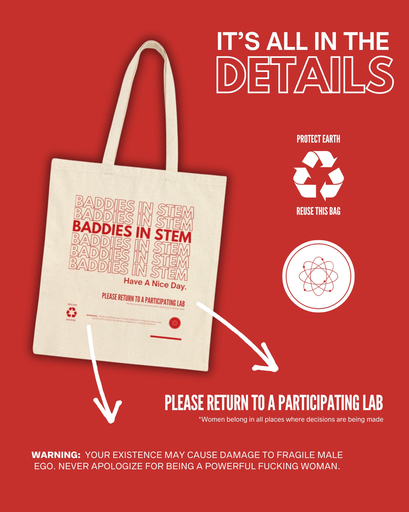 Baddies in STEM Tote Bag, Steminist Accessories, Women in STEM Gift ...