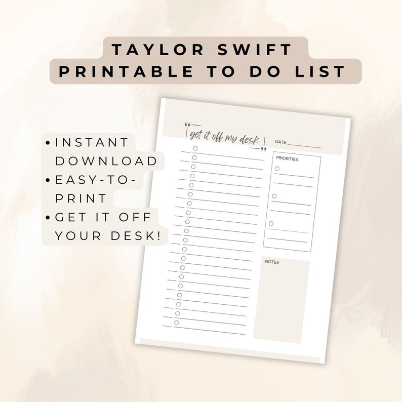 Taylor Swift Printable to Do List Taylor Swift Minimalist to Do List Taylor Swift to Do List ...