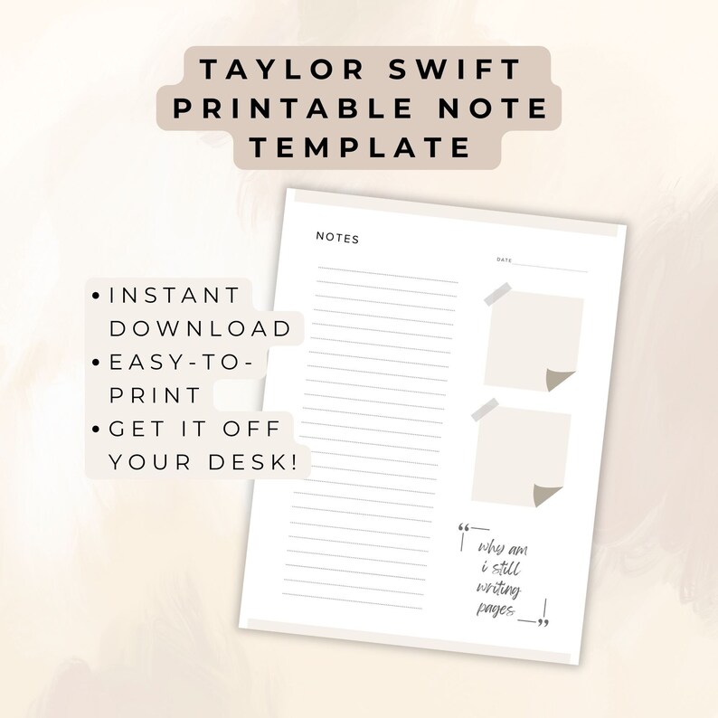 Taylor Swift Printable Note Template Taylor Swift Minimalist Note ...