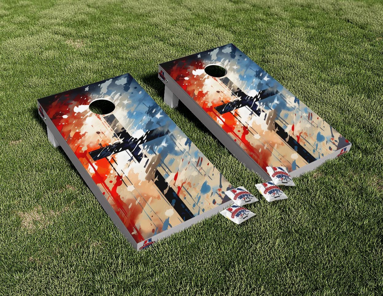 Cross Christian Splattered Cornhole Board Vinyl Wrap Skins Laminated ...