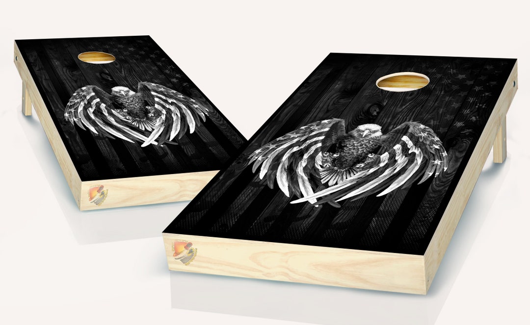 American Eagle Flag Black and White Cornhole Board Vinyl Wrap Laminated ...