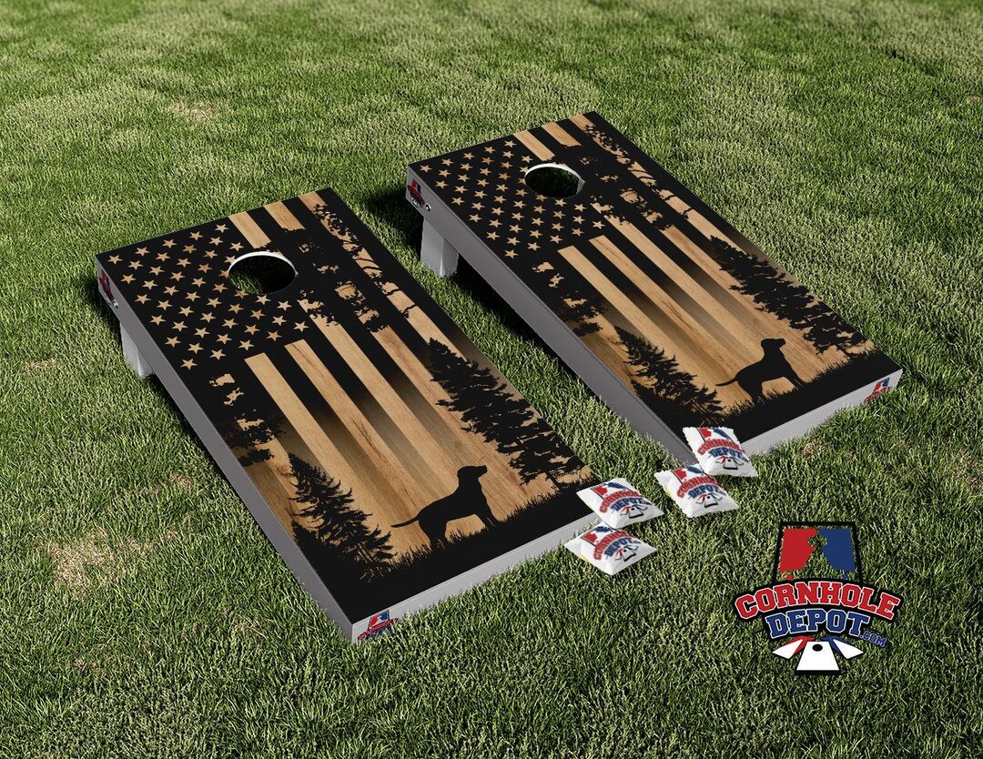 American Flag Forest Wood Labrador Dog Cornhole Board Vinyl Wrap Skins ...