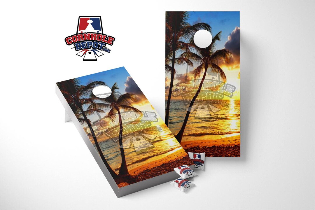 Tropical Sunrise Beach Cornhole Board Vinyl Wrap Skins Laminated ...