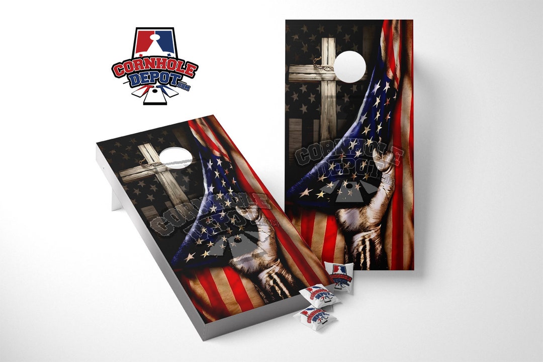 American Flag and Cross Cornhole Board Vinyl Wrap Laminated Sticker Set ...