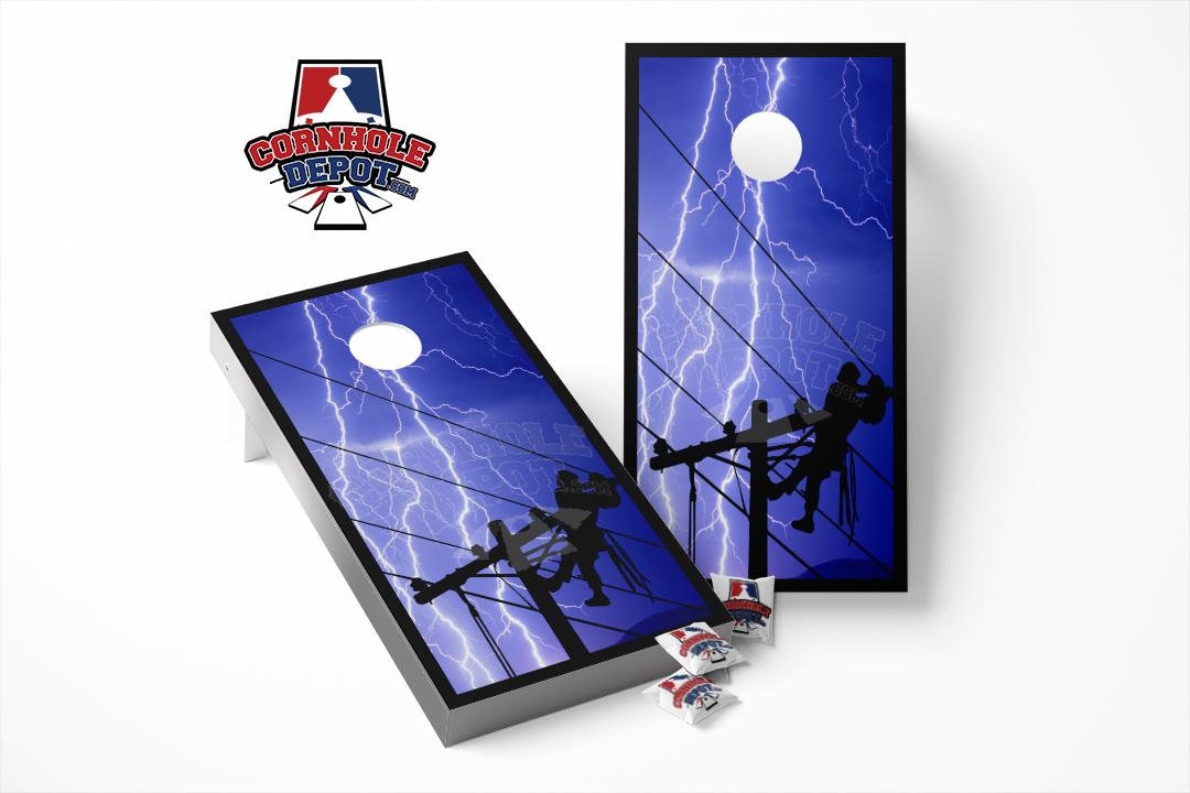 Lineman Lightning Storm Cornhole Board Skins Vinyl Wrap Skins Laminated ...