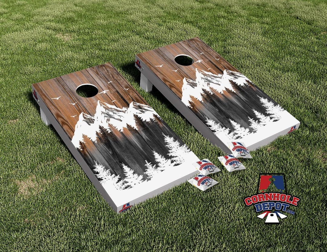 Snowy Mountains Pine Trees Cornhole Board Vinyl Wrap Skins Laminated ...