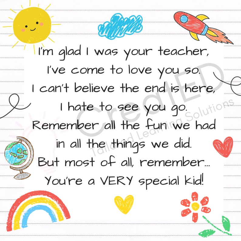 End Of Year Teacher Note To Student Etsy