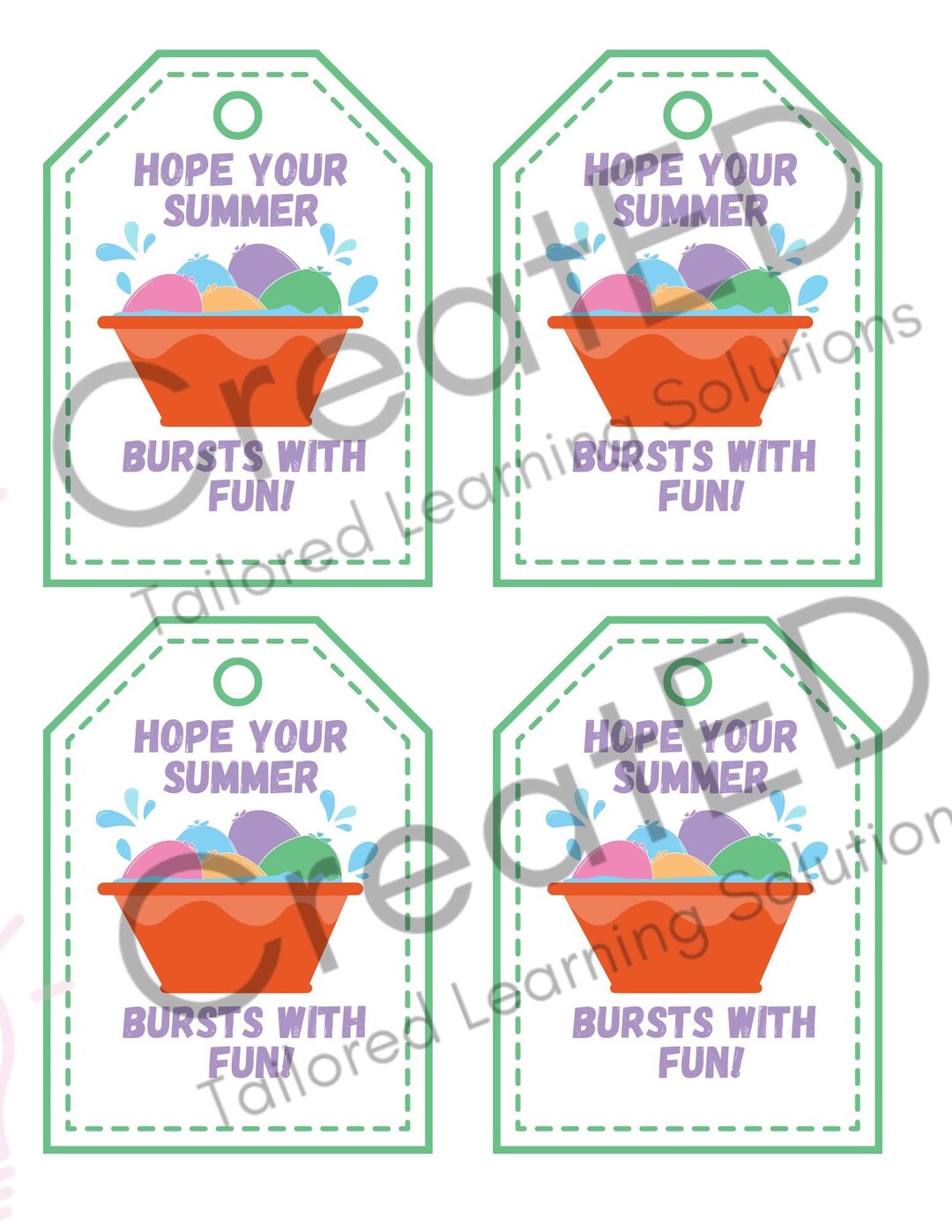 End of Year Gift Water Balloon Tag - Etsy