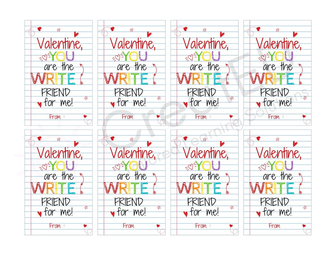 Valentine - PDF - Digital Download - You're the Write Friend for Me - Etsy
